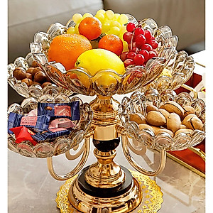 JGATW Fruit Bowl European Metal Fruit Bowl Crystal Glass 5 Heads Rotatable Fruit Basket Decorative Plate Supplies Beautiful Wedding Gift Kitchen Gadgets