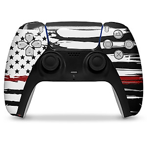 WraptorSkinz Skin Wrap compatible with Sony PS5 DualSense Controller Brushed USA American Flag Red Line (CONTROLLER NOT INCLUDED)