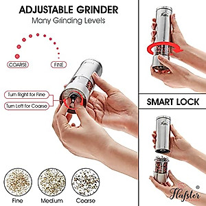 Electric Salt and Pepper Grinder Set - Automatic Salt Pepper Mills with Light - Battery Operated Salt and Pepper Shakers with Stand - Refillable Pepper Grinders with Adjustable Coarseness