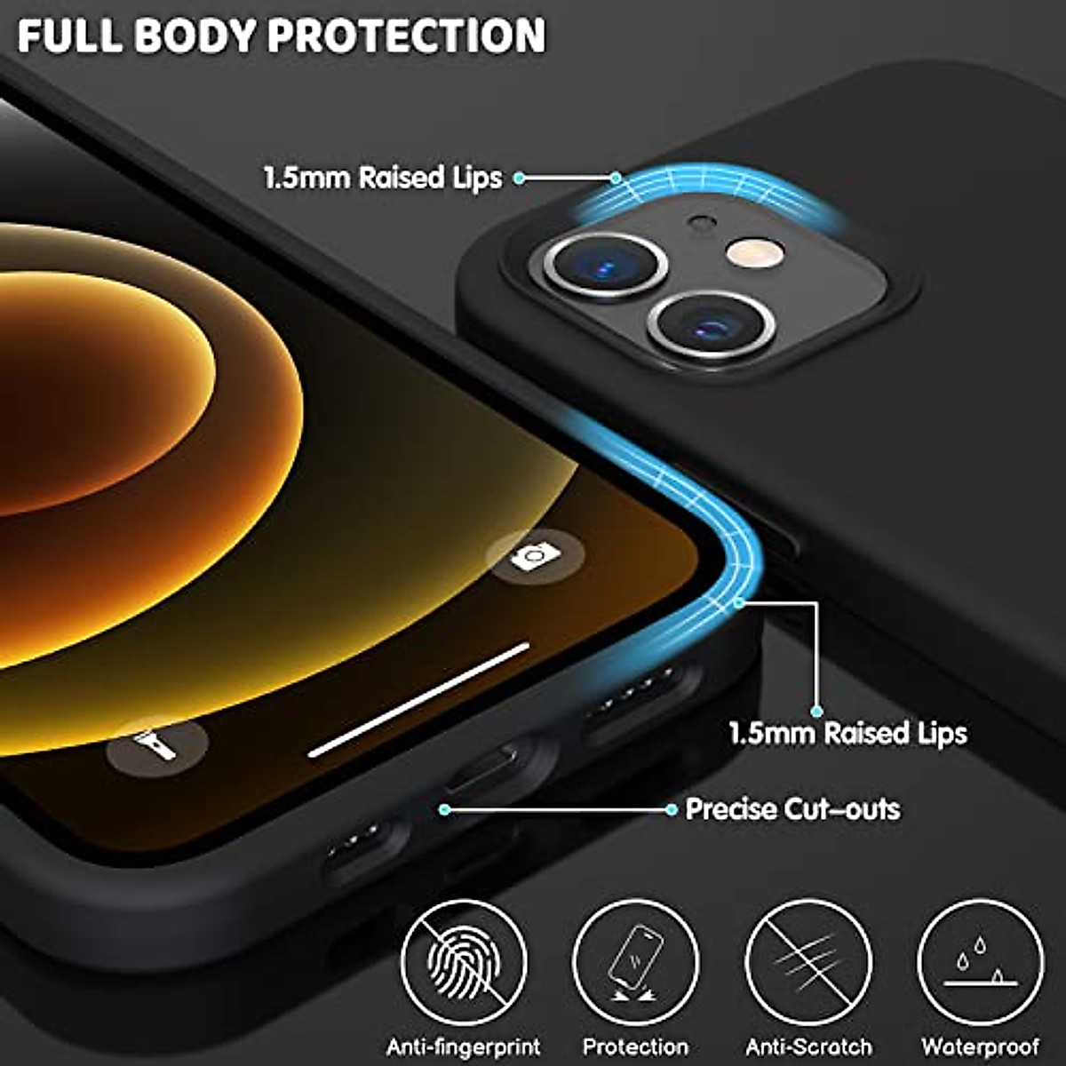 OuXul Compatible with iPhone 12 Mini Case,Liquid Silicone Gel Rubber Phone Case,iPhone 12 Mini Case 2020 Cover 5.4 Inch Full Body Slim Soft Microfiber Lining Protective Case(Black)