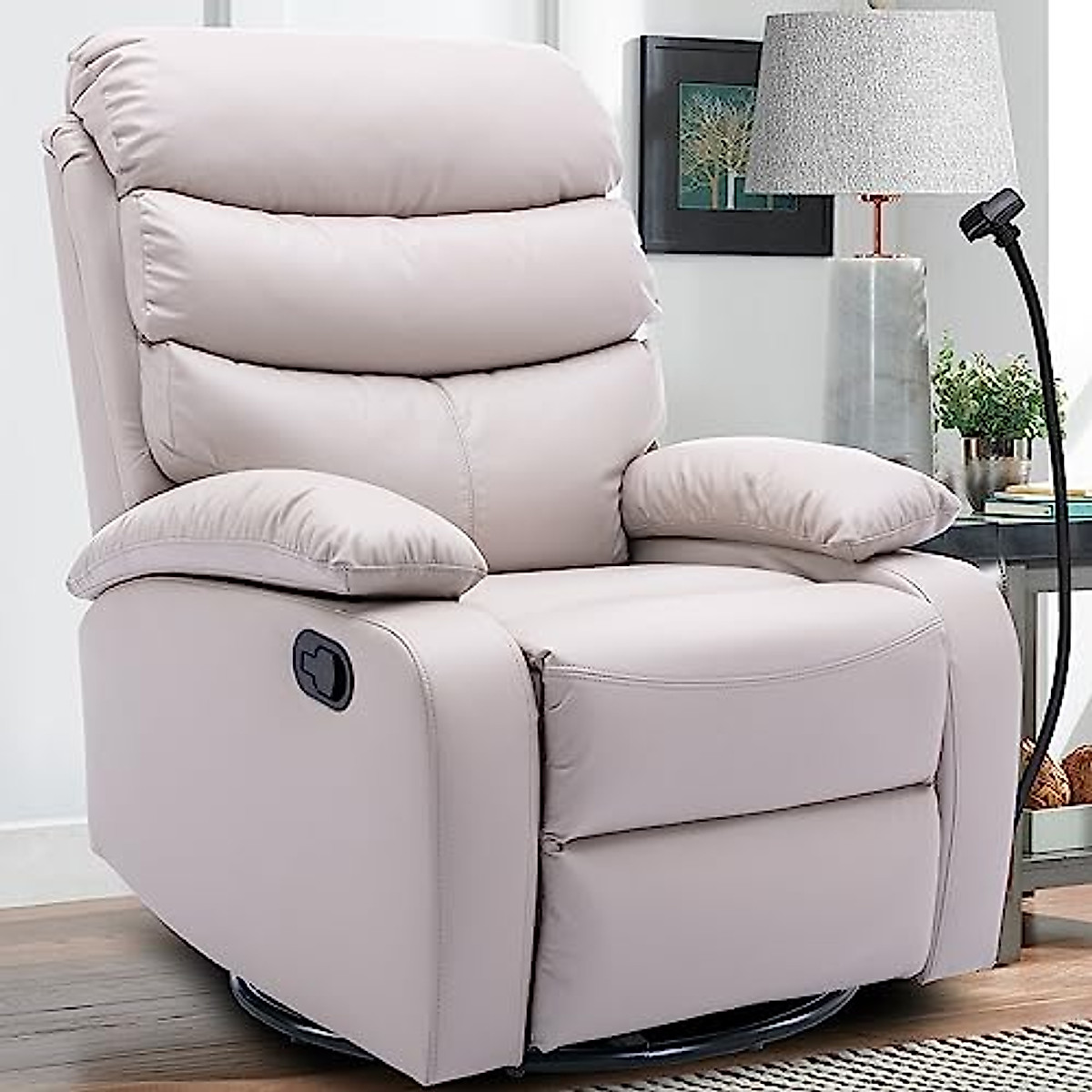 Cooexult Rocker Swivel Recliner Chair, Swivel Recliner Made of Microfiber Fabric, Rocking Recliner Chair for Nursery, Bedroom, Living Room, RV - Beige