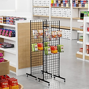 Bonnlo 2' x 6' Detachable Girdwall for Easy Transport, Standing Grid Tower, Thicker 5mm Wire, 180 LBS Weight Capacity Grid Panel with Legs and Extra Hooks, Display Rack for Retail and Craft Fair (2)