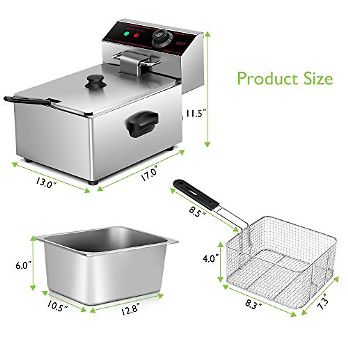 ARLIME Deep Fryer with Basket, 1700W Stainless Steel Electric Countertop Deep Fryer, 6.4 Quart Oil Container & Lid, Adjustable Temperature, Large Frying Machine Perfect for Chicken French Fries
