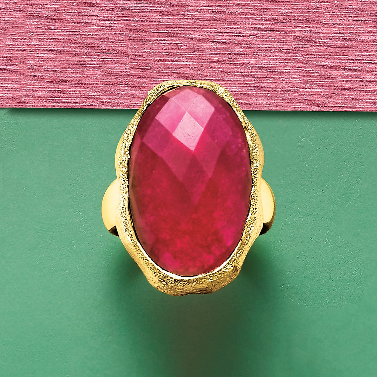 Ross-Simons 25.00 Carat Pink Quartz Ring in 18kt Gold Over Sterling. Size 9