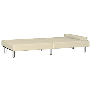 YAFF Modern Folding Sofa Bed, Faux Leather Convertible Sleeper Couch with 2 Cushions & USB connector & Cup Holders, Home Love seat Guest Bed for Living Room, Guest Room, 78.7"W x 35"D x 27.6"H— Cream