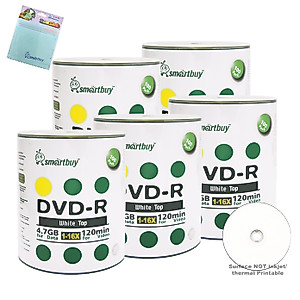 Smartbuy 500-disc 4.7GB/120min 16x DVD-R White Top Blank Media Record Disc + Free Micro Fiber Cloth