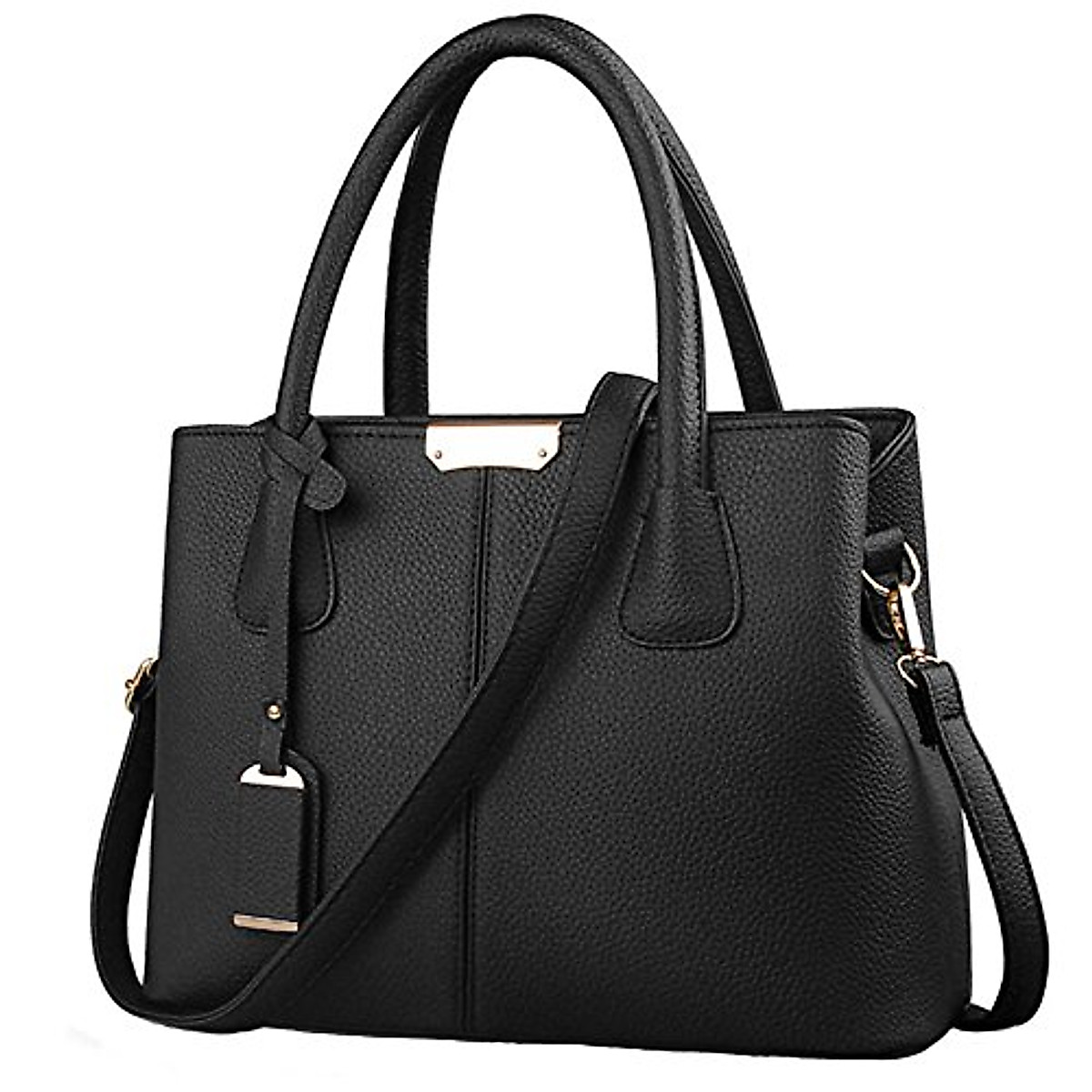 FiveloveTwo Women Ladies Classy Satchel Handbag Tote Purse PU Leather Top- Handle Shoulder Bag Black