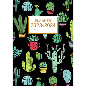Planner 2023-2024: A4 Weekly and Monthly Organizer from May 2023 to April 2024 | Cute Cactus and Succulent Design Black