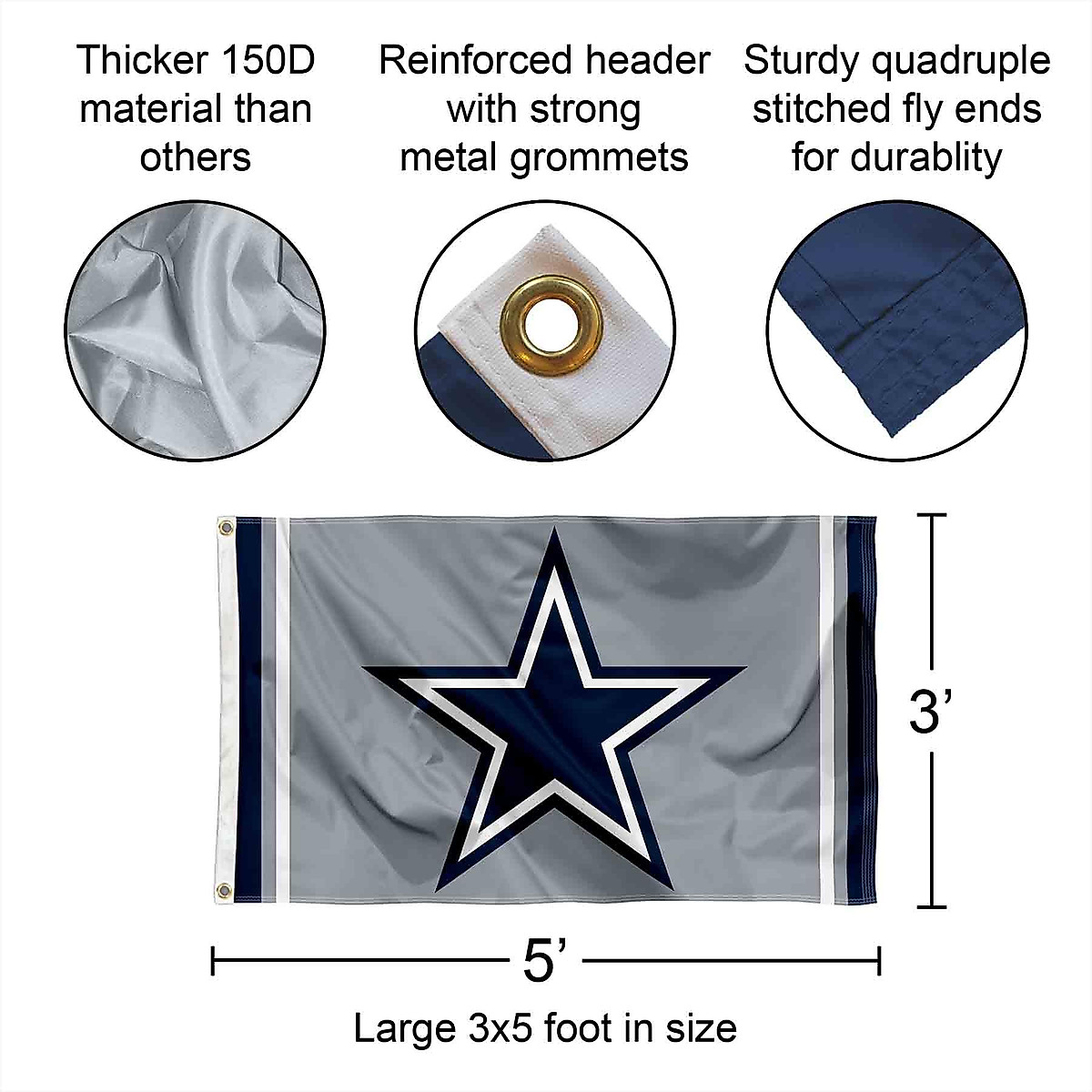 WinCraft Cowboys Metallic Silver Flag