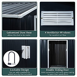 Outsunny 7' x 4' Steel Storage Shed Organizer, Garden Tool House with 4 Vents and 2 Easy Sliding Doors for Backyard, Patio, Garage, Lawn, Dark Grey