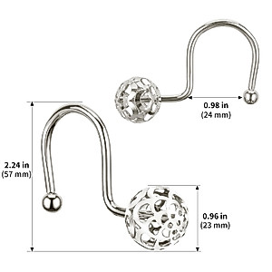Chictie Nickel Shower Curtain Hooks - Decorative Shower Curtain Rings,Set of 12 Silver Metal Rustproof Shower Hangers for Bathroom Curtains Rods Hollow Ball Design