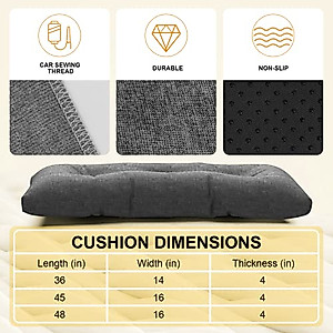 Lokex Bench Cushion Tufted Thickening Chair Cushion Home Seat Mat Floor Cushion Bench Cushion for Garden Bench Swing Chair Patio Indoor/Outdoor Soft Seat Pad, [Cationic] Lake Blue, 48"x16"x4"