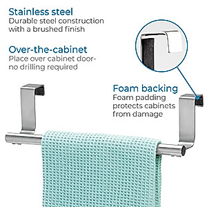 iDesign Forma Metal Over the Cabinet Towel Rack for Bathroom and Kitchen, 9.25" x 2.5" x 2.5", Brushed Stainless Steel