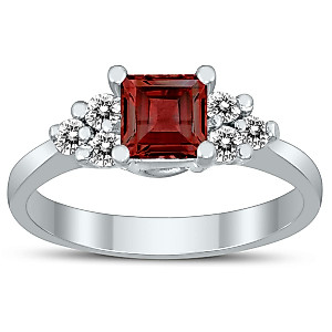Princess Cut 5X5MM Garnet and Diamond Duchess Ring in 10K White Gold