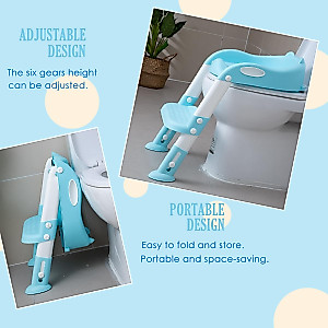 EGREE Potty Training Toilet Chair Seat with Step Stool Ladder for Kids and Toddler Boys Girls - Foldable Height Adjustable Children Toilet Training Seat with Safe Handles & Anti-Slip Pads, Blue-White