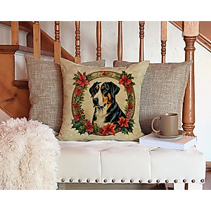 Caroline's Treasures DAC2373PW1414 Greater Swiss Mountain Dog Christmas Flowers Throw Pillow Machine Washable, Indoor Outdoor Decorative Pillow for Couch, Bed or Patio, 14Hx14W