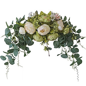 JVSISM Floral Swag, Peony Flowers and Eucalyptus Leaves, Front Door Lintel Swag, for Wedding Wall Window Arch Home Garden Decor