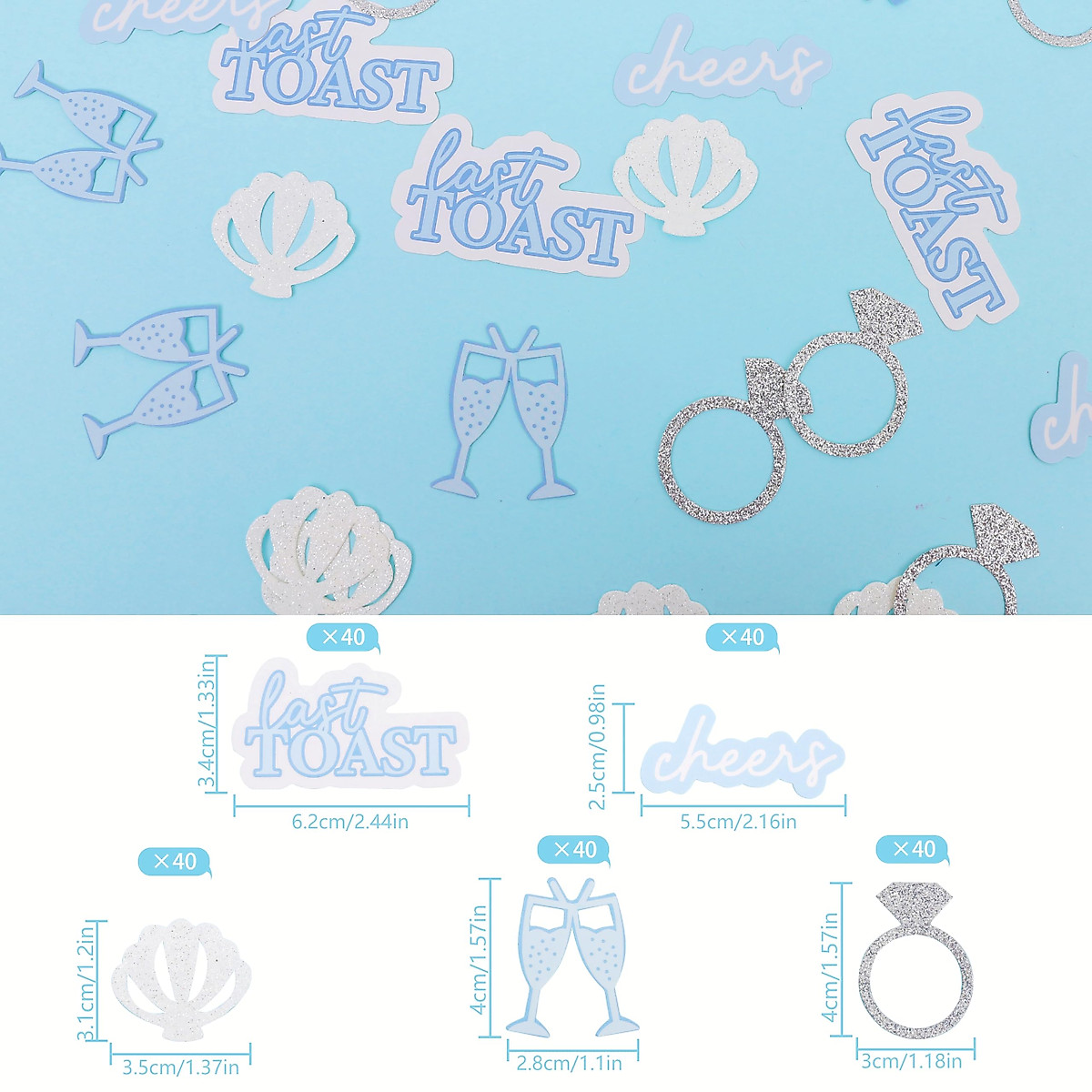 200psc Last Toast on the Coast Confetti - Last Toast Bachelorette Party Decorations, Ocean Bridal Shower Confetti, Beach and Coastal Bachelorette Party Decor, Shimmery Seashell and Ring Confetti