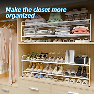 MWQ 2 Tier Metal Shoe Rack Organizer for Closet, 44" w Long Free Standing Shoe Storage Shelf for Entryway, Hallway, White