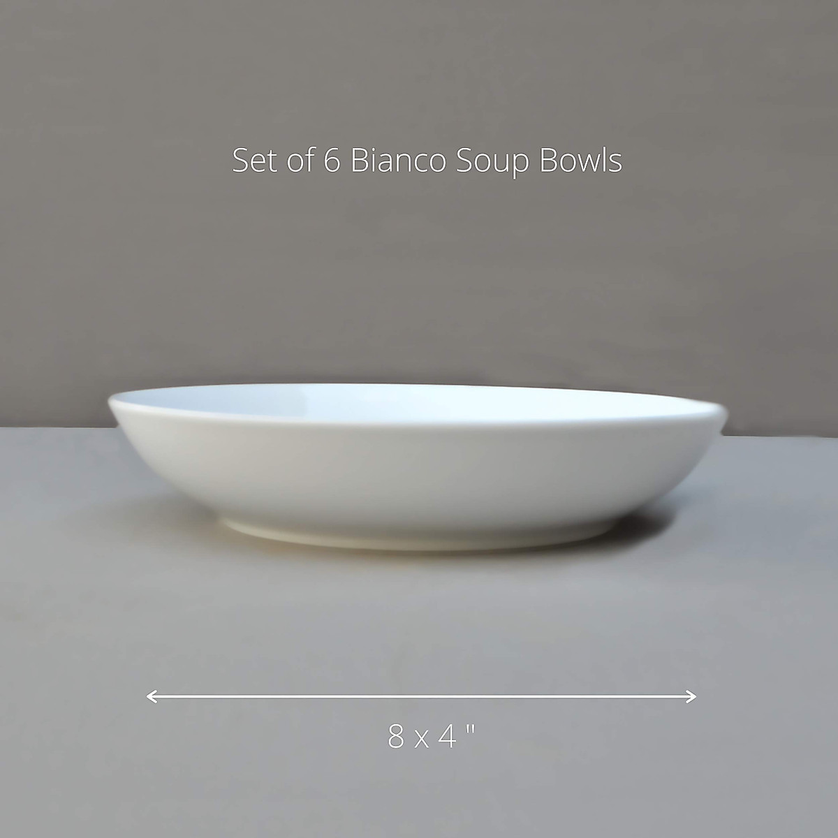 Euro Ceramica Bianco Service for 6 Dinnerware High Gloss Fine Porcelain White Essential, 8" x 4" Soup/Pasta Bowl Set 20oz Capacity for Soup Pasta Rice Cereal
