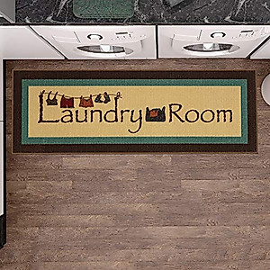 Machine Washable Bordered Laundry Room Rug Non-Slip Rubberback 2x5 Laundry Runner Rug for Laundry Room, Bathroom, Washroom, 20" x 59", Beige Laundry