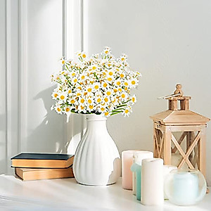 CEWOR 10 Bundles Artificial Daisies Flowers Outdoor, Fake Plastic Plants UV Resistant Faux Greenery for Hanging Planters Window Box Front Porch Indoor Outside Decorations (White)