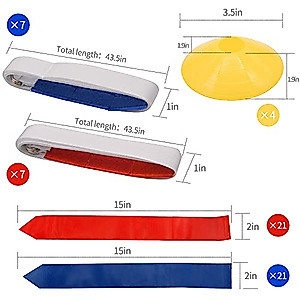 1 Set/ 2 Set Flag Football Belts and Flags, 1 Set Includes 14 Belts, 42 Flags and 4 Cones, Easy Tear Away Belt for Kids/Adults Players(1 Set)