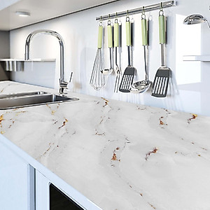 Anmon Marble Contact Paper for Countertop 17.7" x 118", Peel and Stick Wallpaper Thick for Cabinets, Self Adhesive Waterproof Wallpaper, Removable Matte White Gold Marble Wall Paper Roll Kitchen Wall