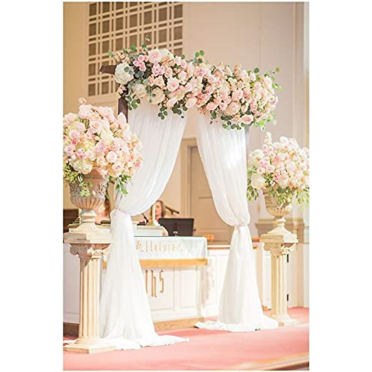 PartyDelight 9.8FT X 10FT White Chiffon Sheer Backdrop Curtain Drapes, Wedding Arch Drapes, for Wedding, Birthday, Party, Banquet and Home Decorations.