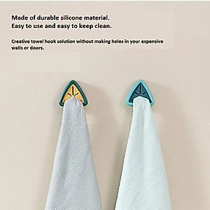 Cavehorizon 4 Pack Easy to Install Dish and Hand Towel Hooks - Incl. pre Cut self Adhesive Pads. Modern Colored Kitchen and Bathroom Push Hooks