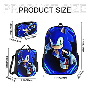 Ervkgm 3PCS Cartoon Backpack School Bag Bookbag Cute 17 Inch with Lunch Bag Tote and Pencil Case Box Pouch for Boys Girls