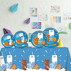 Qyeahkj Milk and Cookies Party Supplies Tableware Kit for 25 Guests Milk and Cookies Birthday Party Paper Plates Napkins Tablecloths Decorations Favors for Baby Showers Weddings
