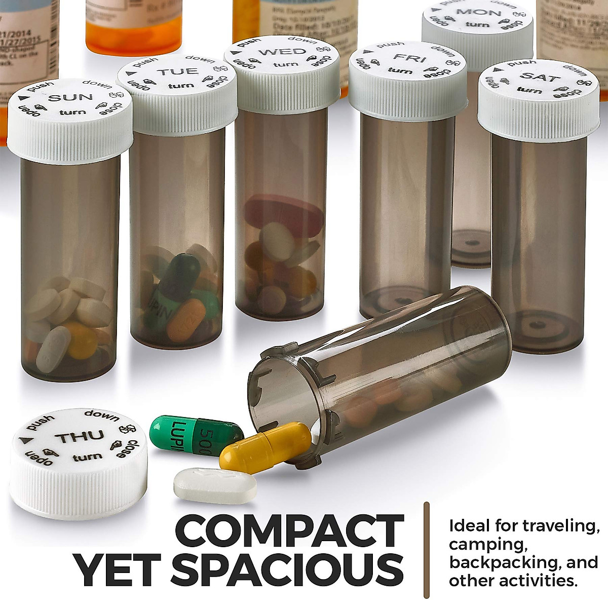 Pill Case and Pills Bottle Organizer - Weekly and Daily Medicine Container Carrier Tote Bag for Weekly Pill Bottles with 3 Extra Daily Bottles