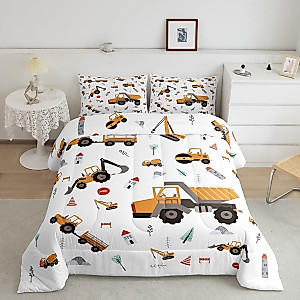 jejeloiu 7 Pieces Excavator Comforter Set Full Size & Excavator Sheet Set Full Size