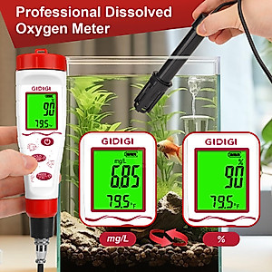 Digital Dissolved Oxygen Meter, GIDIGI Dissolved Oxygen Tester with ATC, DO Meter with 9.84ft DO Probe Cable, Dissolved Oxygen Test Kit for Aquarium, Ponds, Fish Tank Range 0.0‑40.0 Mg/L