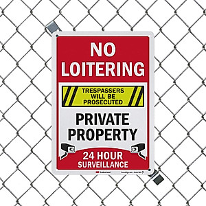 SmartSign “No Loitering - Private Property, 24 Hour Surveillance, Trespassers Will Be Prosecuted” Sign | 10" x 14" 3M Engineer Grade Reflective Aluminum
