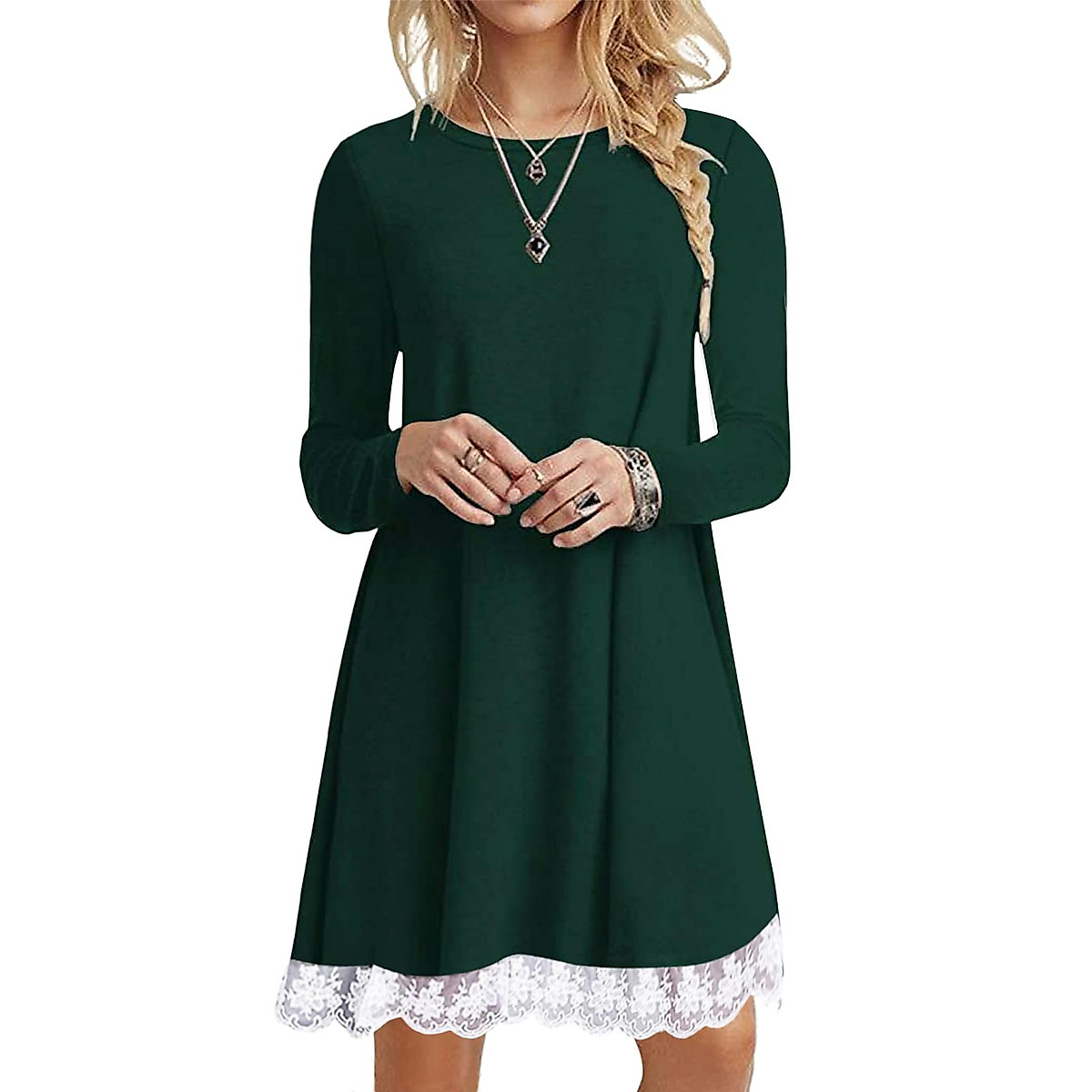 Halife Cute Christmas Dresses for Women Long Sleeve Casual Swing Tunic Dress with Pockets Dark Green L