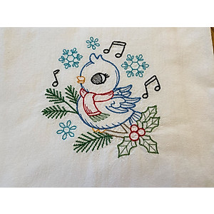 Christmas embroidered flour sack tea towel, Christmas bunny, vintage pattern, 1 in set of 7 designs, machine embroidery