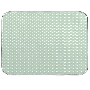 Mint Green Polka Dots Dish Drying Mat 16x18 for Kitchen Counter Cute Pastel Microfiber Dishes Pad Dish Drainer Rack Mats Absorbent Coffee Bar Mats Quick Drying Kitchen Accessories
