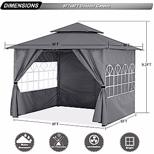 ABCCANOPY 8x8 Outdoor Gazebo - Patio Screened Gazebo with Curtains and Windows for Deck, Lawn and Backyard (Gray)