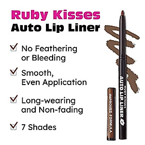 Ruby Kisses Auto Lip Liner Pencil, Long Lasting & Non-Fading, Smooth Application, Non-Feathering with Rich Color, No Sharpener Needed, Ideal for Full Lips Look (Cappuccino) (3 PACK)