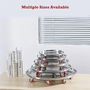 Tophacker Stainless Steel Heavy Duty Plant Caddy with Wheels, Metal Rolling Planter Stand on Red Lockable Caster Wheels, Flower Pot Holder Tray (Color : A, Size : 18" Capacity 440lb)