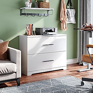 DEVAISE 2 Drawer Wood Lateral File Cabinet with Anti-tilt Mechanism, Storage Filing Cabinet for Home Office, White