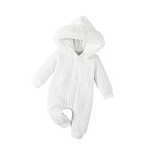 MIEKISA Baby Boys and Girls Winter Long Sleeve White Hooded Romper Infant Outfit (White, 3-6M)