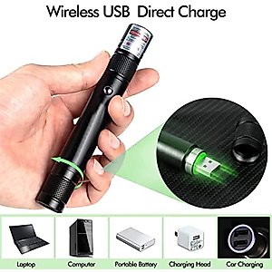 Cyahvtl Laser Pointer, 2000 Metres Green Long Range High Power Handheld Flashlight, Rechargeable Laser Pointer for USB, with Star Cap Adjustable Focus Suitable for Projecto