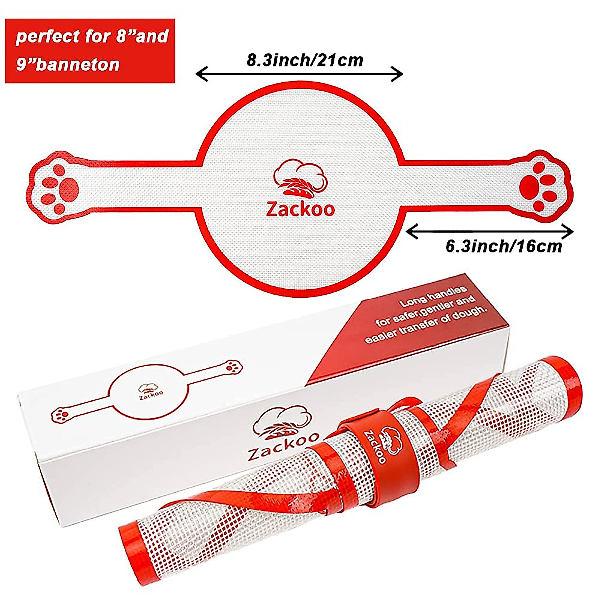 Zackoo Silicone Baking Mat for Dutch Oven Baking - Long Handles Bread Baking Sling Transferable Dough - Easy to Clean -Environmentally Friendly Alternative to Parchment