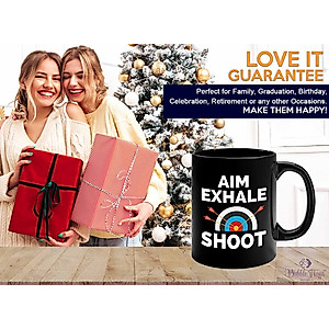 Bubble Hugs Archery Coffee Mug 11oz Black - Aim Exhale shoot - Archery Trainer Bowfishing Deer Shooting Target Shot