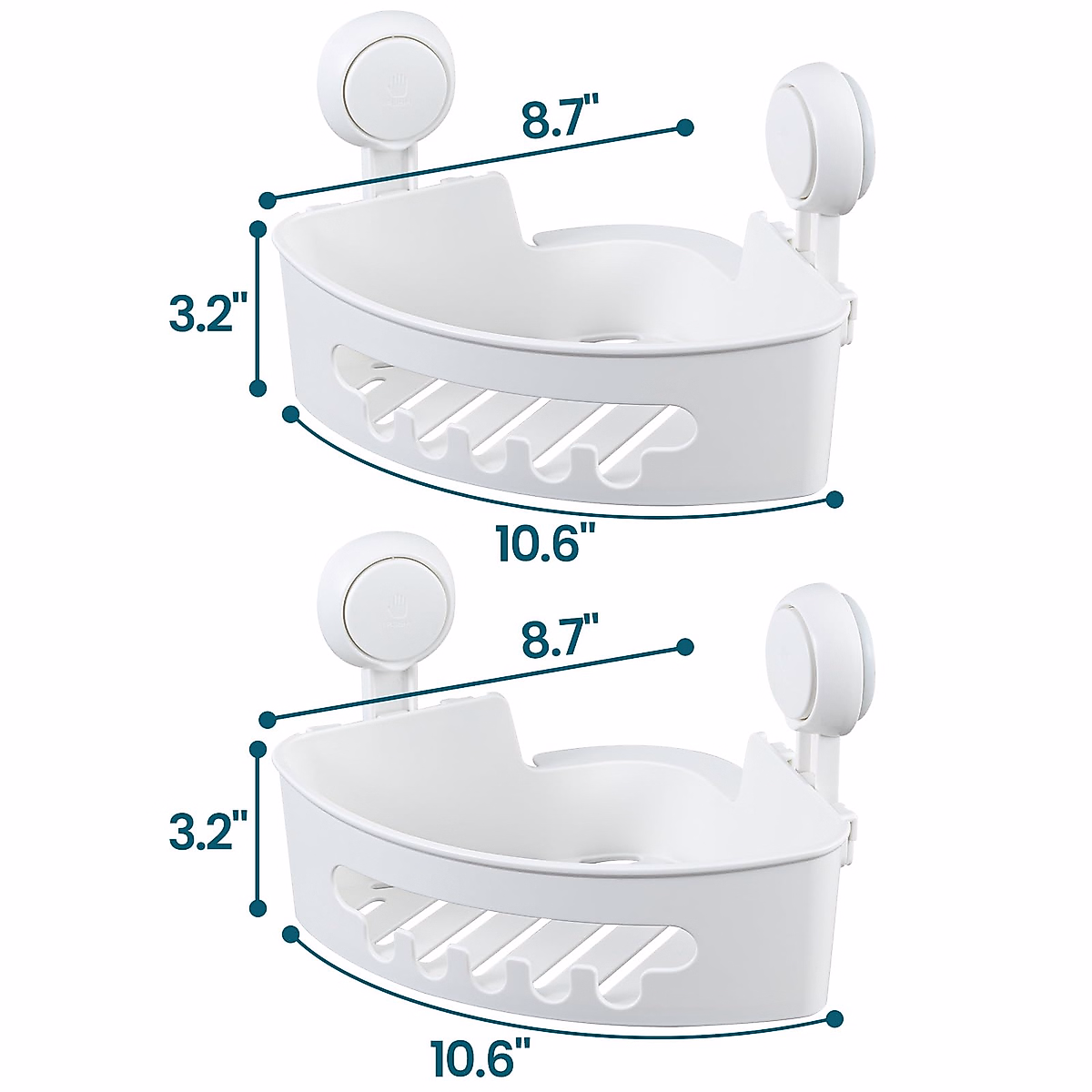 TAILI Corner Shower Caddy Suction Cups Heavy Duty 2 Pack, Small Bathroom Shower Shelf Storage Wall Mounted shower Organizer for Shampoo,Conditioner,Plastic shower Basket, Drill-Free Removable