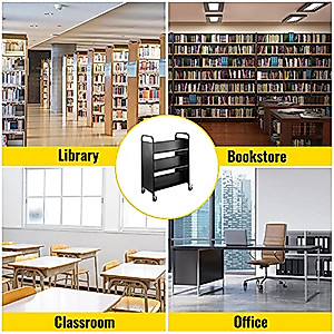 BestEquip Book Cart, 200LBS Library Cart, 49.2''x35.4''x18.9'' Rolling Book Cart, Double Sided W-Shaped Sloped Shelves with Lockable Wheels for Home Shelves Office School Book Truck Black