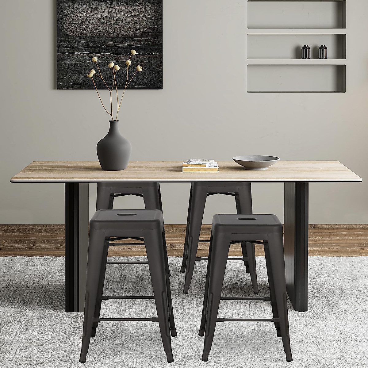 FDW Metal Bar Stools Set of 4 Counter Height Bar Stools 24 Inches Industrial Bar Chairs Patio Stool Stackable Backless Stool Indoor Outdoor Metal Kitchen Stools Bar Chairs (Bronze, 24")